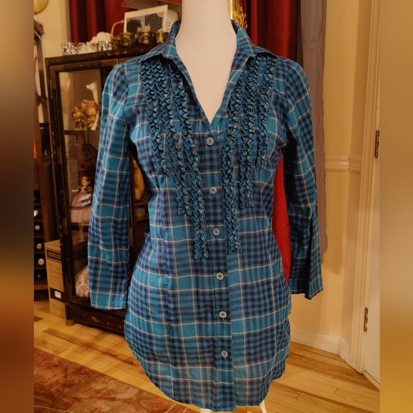 lei | Tops | Y2k Lei Ruffled Plaid 34 Sleeve Blouse | Poshmark